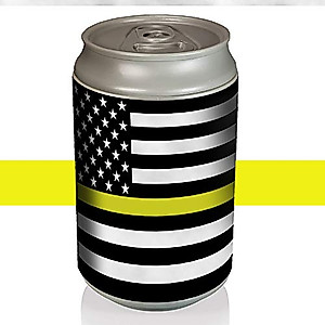 Can Cooler Sleeves USA Thin Yellow Line Flag Can Coolies Bulk Drink Beer Can Insulator Covers Collapsible Can Wraps 6Pc