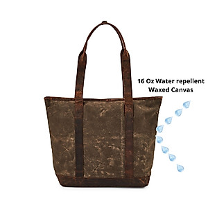 Wise Owl Accessories Tote Bag for Women Real Leather Shoulder Handbag Organizer Water Repellent Waxed Canvas with Compartments (Taupe)