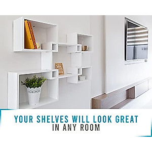 Modern Wall Mounted Square Shaped Floating Shelves – Set of 5 Square Shelves for Bathroom, Bedroom, Living Room & More - Screws and Anchors Included – Rustic Wall Décor Display for Home - White