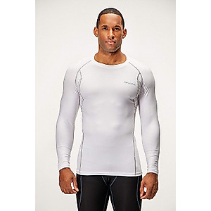 DEVOPS 3 Pack Men's UPF 50+ Long Sleeve Compression Shirts, Water Sports Rash Guard Base Layer, Athletic Workout Shirt (Medium, White/White/White)
