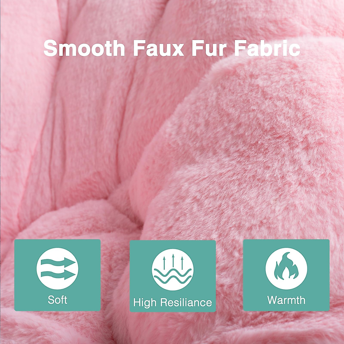 WELL-STRONG Folding Living Room Chair, Faux Fur Foldable Bedroom Chair, Oversized Saucer Chair, Comfy Chair with Metal Frame, Cozy Furry Padded Chair for Home, Bedroom, Living Room Pink