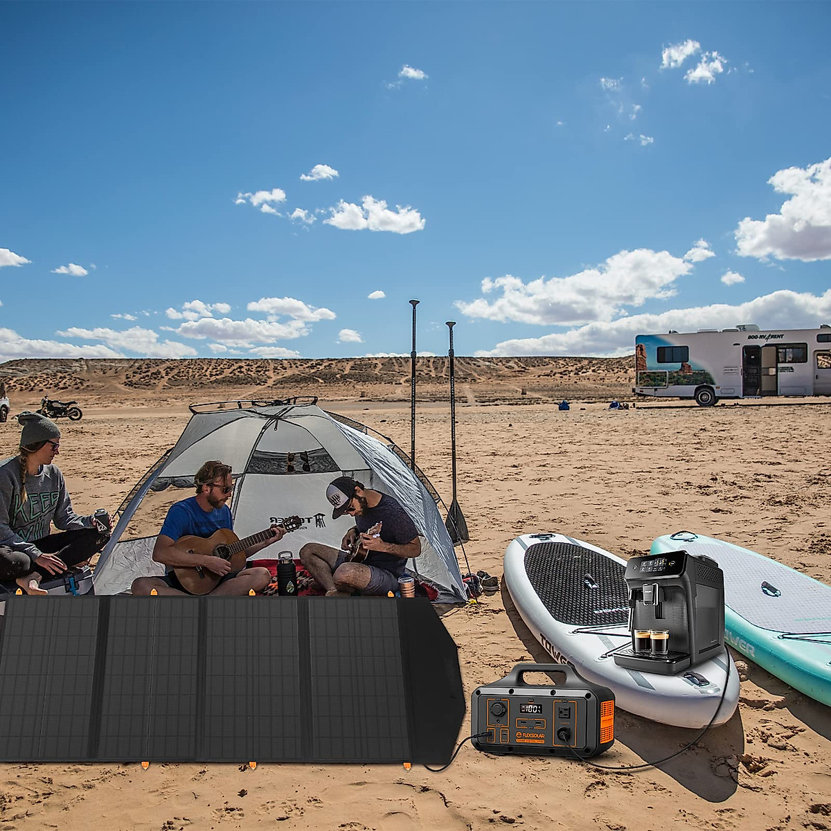 FlexSolar Portable Foldable Waterproof 120W Solar Panel Charger kit for Camping and 15W Small USB Solar Panel