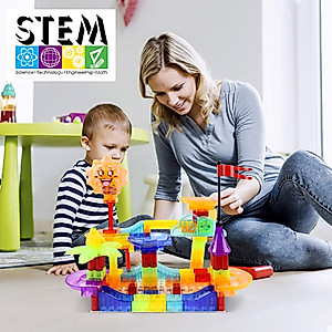 KooQii Glowing Marble Run STEM Toys for Kids,Marble Maze Learning & Education Toys Building Blocks Ages 4-8 Year Old with 2 Marbles Birthday Gifts for Boys and Girls 110PCS