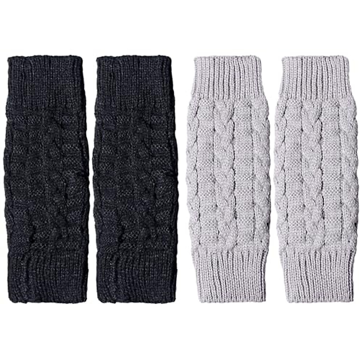 Loritta Womens Fingerless Gloves Winter Warm Knit Crochet Thumbhole Arm Warmers,B1- Black+light Gray(2 Pairs)