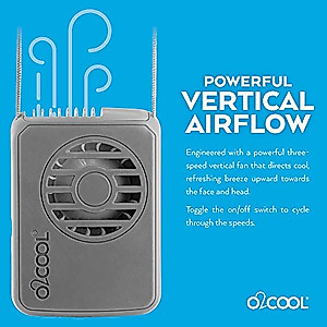 O2COOL Rechargeable Necklace Fan - Portable Hanging Neck Fan with Adjustable Lanyard - 3 Speed Vertical Air Flow – Micro USB Charging Cable Included (Grey)