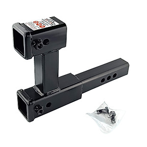 TOPTOW 64131HP Dual Hitch Extender, Fits for 2 inch Trailer Receivers, Extension to 10 inch Max. Length & 7-1/2" Riser or Drop