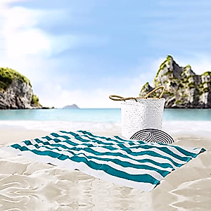 Tidal King Multi Stripe Oversized 60" x 30" Luxury Classic Cabana Style 100% Cotton Beach Towel - No Shrinkage or Fading! (1x Green)