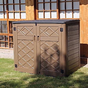 ADDOK Horizontal Outdoor Storage Sheds,Large Resin Outdoor Storage Cabinet for Patio Furniture,Grill and Gardening Tools.(38Cu.ft)