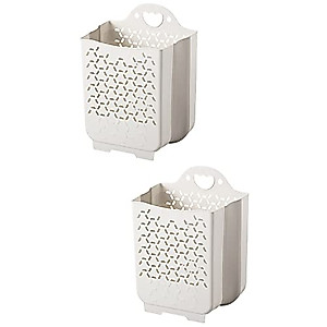 LUOZZY 2 Sets Portable Laundry Basket Collapsible Laundry Basket Wall Mount Folding Laundry Basket, White