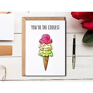 EdgarGifts You're The Coolest - Ice Cream Card - Love Card - Best Friend Card - Birthday Card - Cute Greeting Card - Cookie Card