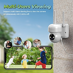 Solar Security Camera Outdoor with Solar Powered, 2K 3MP Color Night Vision PTZ WiFi Camera Built-in 9600mAh Battery with Motion Detect