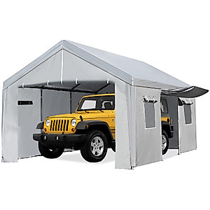 Agrestem Carport Car Port Canopy 13x20 Ft Heavy Duty, Portable Garage Shelter with Removable Sidewalls, Metal Frame, All Weather Carport Garage Party Tent for Automobiles Truck Boat, 180G Coating Pe