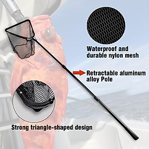 Fiblink 118 inches Folding Fishing Landing Net Fish Net with Extending Telescoping Aluminum Pole Handle (59-118 inches)