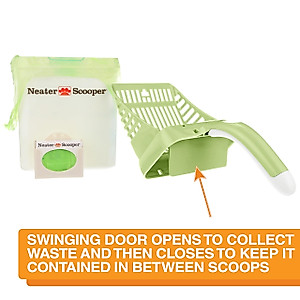 Neater Pets Neater Scooper Standard Cat Litter Scoop, 60 Refill Bags – Mess-Free Cat Litter Scooper with Bag, Spill-Proof Kitty Box Sifter, Bin Doubles as Poop Shovel Holder, For Single-Cat Households