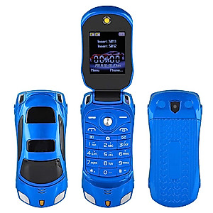 Car-Shaped Flip Phone for Senior & Kids, Flip Keypad 2G GSM Cell Phone 100-240V, Support MP3, Camera, Video Playback, Recording, Radio, Bluetooth, Calculator(Blue)