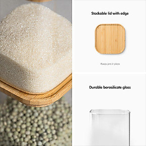 KIVY Square Glass Jars with Bamboo Lids [2x 74oz] Glass airtight food storage containers - Pasta containers storage - Spaghetti container - Pasta containers for pantry flour Jar - Large glass jars
