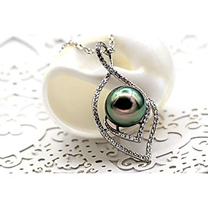 CHAULRI Lucky Peacock 9-10mm Genuine South Sea Tahitian Black Pearl Evil Eye Pendant Necklace 18K Gold Plated Sterling Silver - Jewelry Gifts for Women Wife Mom Daughter