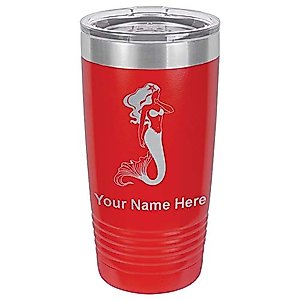 LaserGram 20oz Vacuum Insulated Tumbler Mug, Mermaid, Personalized Engraving Included (Red)