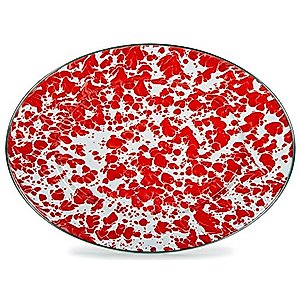 Golden Rabbit Enamelware - Red Swirl Pattern - 12 x 16 Oval Platter