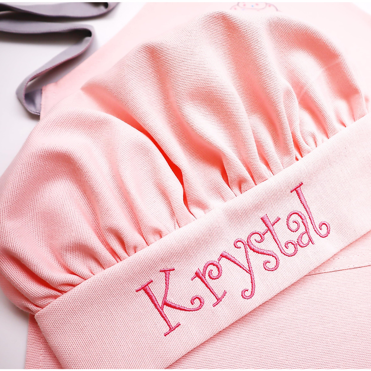 Kids Apron for Cooking Girl Embroidered Personalized Pink Teens Adults, Baking Custom Chef hat (01 pink)