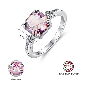 Gdirection 925 Sterling Silver Simulated Morganite Ring for Women, CZ Cubic Zirconia Square Asscher Cut Nano Pink Gemstone S925 Palladium Plated Eternity Engagement Band with Gift Box (8)