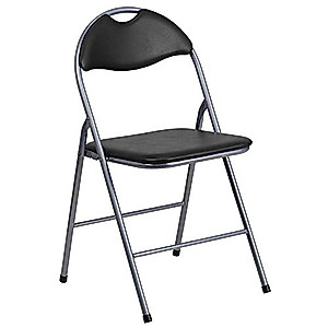 Flash Furniture 4 Pack Hercules Series Black Vinyl Metal Folding Chair with Carrying Handle & Madelyn Folding Card Table - Black | Portable Square Table with Collapsible Legs