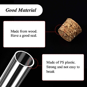 Weewooday 20 Pieces Plastic Test Tubes with Cork Stoppers and 2 Funnels, 1 Brush for Halloween Science Party, Christmas Candy Bath Salt Storage Containers (15 x 100 mm, 10 ml)