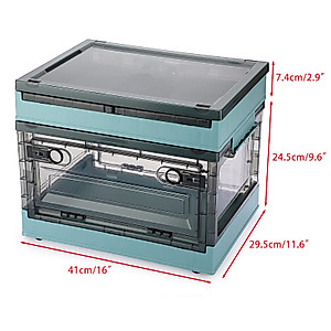 BTSKY 2 Pack Collapsible Storage Bins with Double Side Doors , 20 L Clear Plastic Folding Storage Boxes with Lid , Stackable Plastic Organization Cube Box with Wheels for Home & Office Organization,