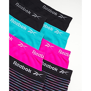 Reebok Girls' Boyshorts Underwear - 8 Pack Soft Seamless Long Leg Boy Shorts - Playground Shorts for Girls (6-16), Size 12-14, Black/Aqua/Hot Pink/Multi Stripes