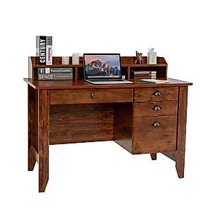 Safeplus 48" Computer Desk with 4 Storage Drawers and Hutch Wood Executive Table for PC Laptop