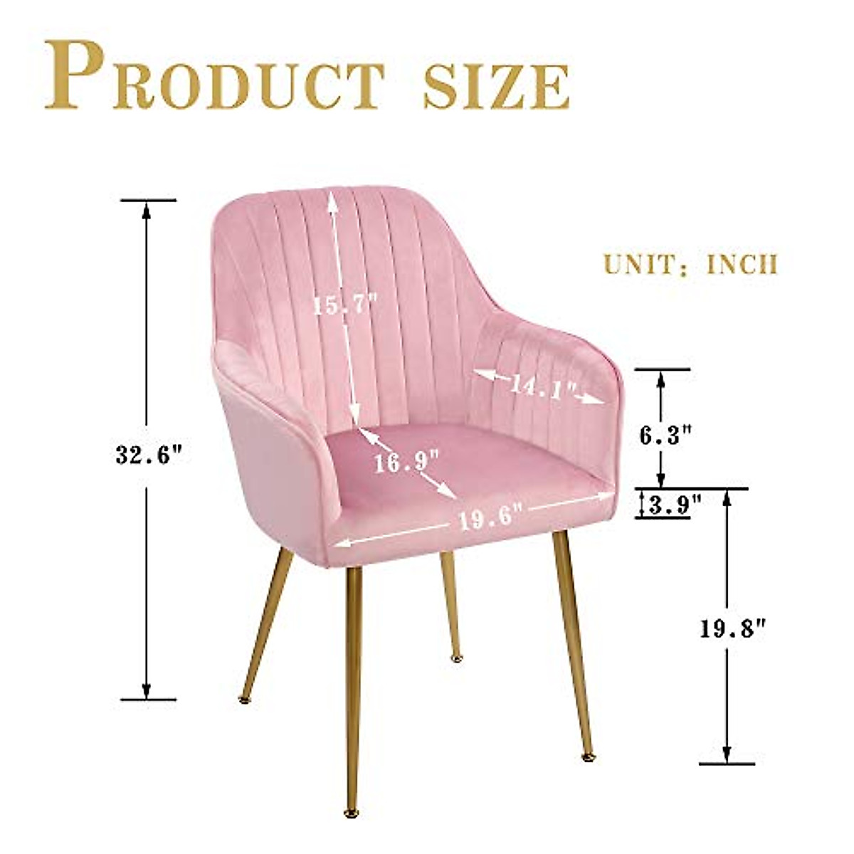 thksbought Set of 2 Velvet Dinning Chairs, Upholstered Accent Chairs with Gold Plating Legs for Living Room Chairs(Pink)