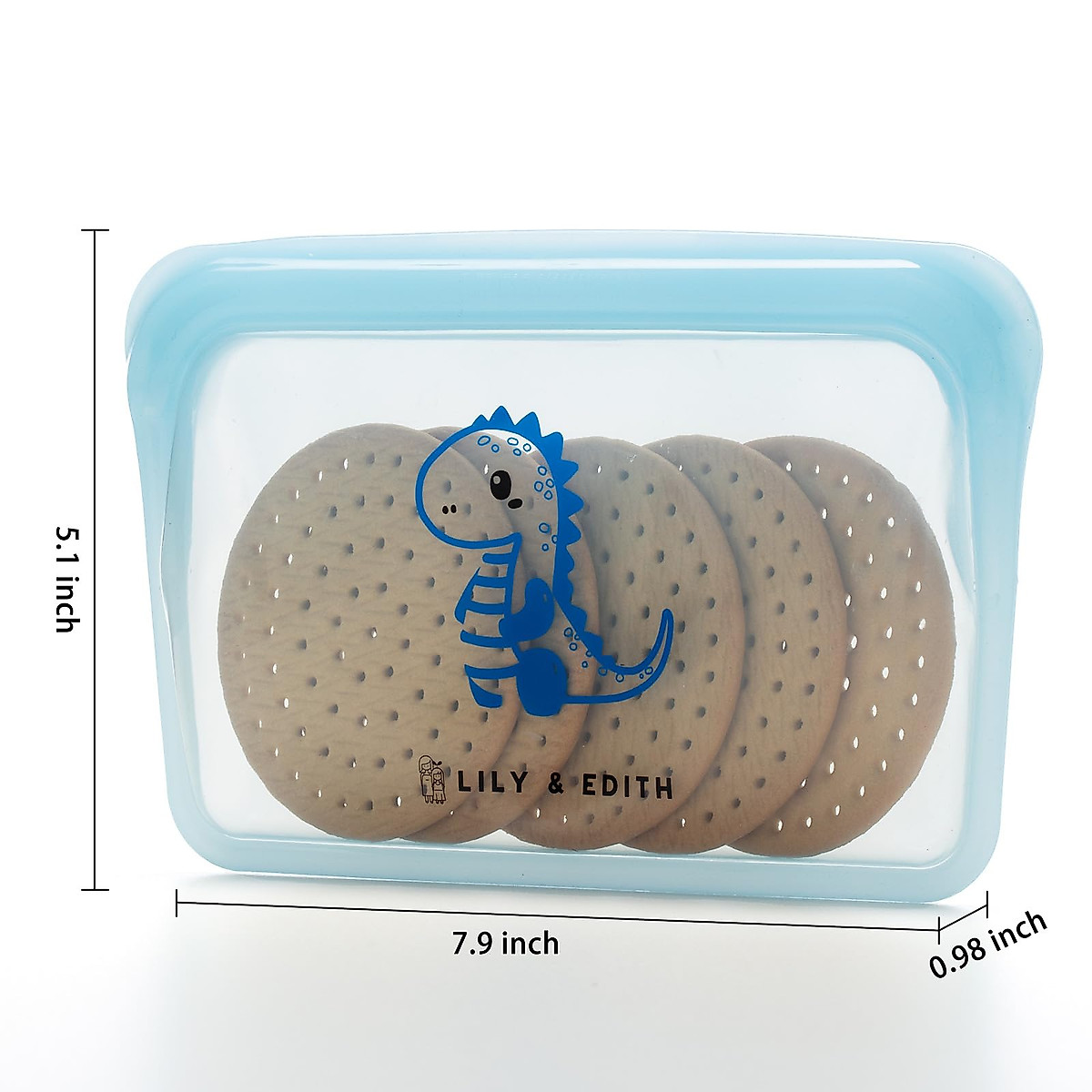 LILY & EDITH Dinosaur Silicone Reusable Snack Bags Dishwasher Microwave Freezer Safe, BPA Free, Leakproof Reusable Food Storage Bags, Plastic Free Snack Pouch, Accessory bag, Portable 400ml (Pink)