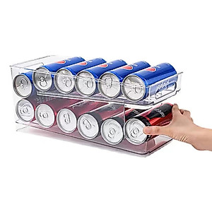 Soda Can Organizers for Refrigerator, 2-layer Automatic Rolling Beverage Storage Organizer for Freezer, Countertop, Cabinets & Pantry, Can Holder Dispenser Holds Up To 10 Cans (12oz) BPA Free, Clear