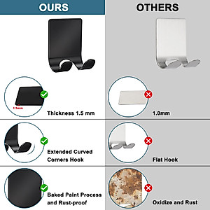 ANRUI Razor Holder for Shower and Shower Hooks, Premium 304 Stainless Steel Razor Holder, Heavy Duty Waterproof in Adhesive Shower Wall Hooks for Hanging Loofah,Towels,Robes (4+4 Pack)-Black