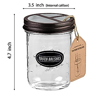 3 Pack Apothecary Jar Canisters Bathroom Vanity Organizer for Qtips,Cotton Swabs+Mason Jar Toothbrush Holder with 16 Ounce Ball Mason Jar - Rustic Farmhouse Decor Black Bathroom Accessories - Bronze