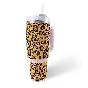 MightySkins Carbon Fiber Skin Compatible with Stanley The Quencher H2.0 FlowState 40 Oz Tumbler - Cheetah Girl | Protective, Durable Textured Carbon Fiber Finish | Easy to Apply