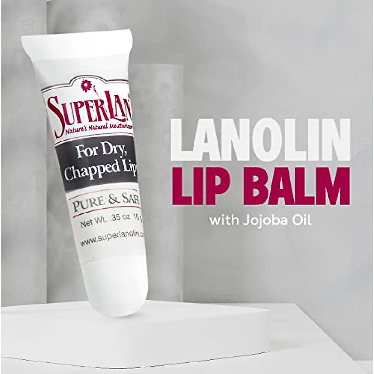 Organic Lanolin Lip Balm For Dry, Cracked, Chapped Lips By Superlan- Natural Lip Moisturizer With Ultra-Pure Medical Grade Lanolin & Jojoba Oil- Kosher Chapstick for Men Women & Children, 0.35oz (10g)