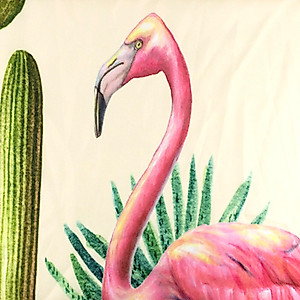 HVEST Cactus Flamingo Shower Curtain for Bathroom, Tropical Green Succulent and Pink Flamingo on Beige Shower Curtain with Hooks, 72X72 inches Sage Green Plant Polyester Fabric Bathroom Curtain