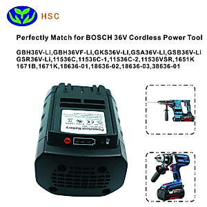 HeShunChang 4000mAh Battery BOS36A Li-ion Battery 36V Replacement for Bosch 36V Battery BAT810 BAT836 BAT840 D70771 Compatible with Cordless Tool GBH36VF-Li GKS36V-LI GSA36V-LI,GSB36V-Li GSR36V-Li