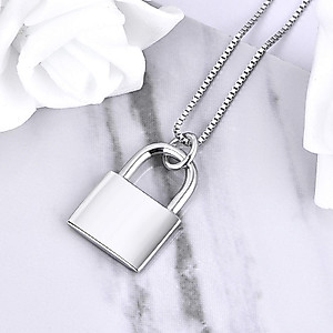 YL Women's Lock Necklace 925 Sterling Sliver Lock Pendant 18k White Gold Plated Jewelry
