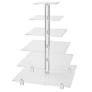 Jusalpha® Large 6 Tier Wedding Party Square Cupcake Stand-Cake Stand-Cupcake Tower-Dessert Display Stand (Large 6 Tier with Base) (6SF)
