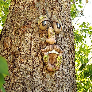 INNOLITES Tree Faces Decor Outdoor, Tree Face Statues Old Man Tree Hugger Bark Ghost Face Decoration Funny Yard Art, Tree Decor Outdoor for Halloween Easter Garden Creative Props (ABCD)