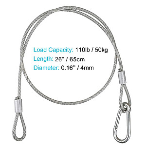 Stage Lights Safety Cable, 10PCS WorldLite Premium 110lb Load Duty and 4mm in diameter Safety Cable, 26’’ Stainless Steel Safety Rope for Stage Lighting Party or DJ Lighting