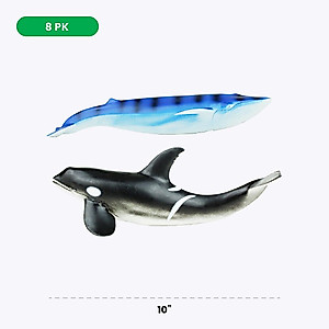 Boley Great Sea Creatures 8-Pack: 7-10" Soft Plastic Ocean Animal Figurines - Realistic Shark, Whale, Dolphin Toys - Educational & Sensory Playset for Kids, Party Favors, Classroom Supplies