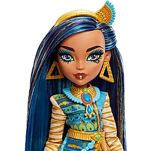 Monster High Doll, Cleo De Nile with Blue Streaked Hair in Signature Look with Fashion Accessories & Pet Dog Tut
