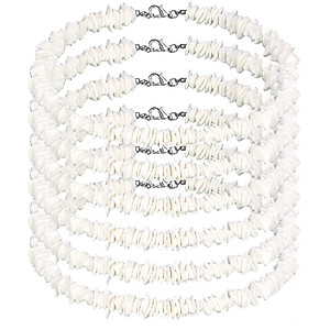 Funtery 6 Pcs White Puka Shell Necklace Hawaiian Seashell Necklace Beach Necklaces Clam Chips Surfer Necklace with 6 Extended Chain for Men Women(16 Inch)