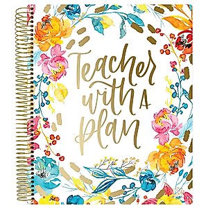 bloom daily planners New Undated Academic Year Teacher Planner & Calendar with Frosted Protective Cover - 7 Period Lesson Plan Organizer Book (9" x 11") - Teacher with a Plan