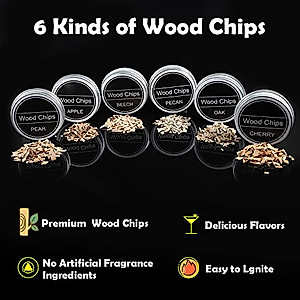 Bochino Cocktail Smoker Kit, Old Fashioned Drink Smoker Kit, 6 Different Flavors Wood Chips for Whiskey, Bourbon,Wine, Drink, Whiskey Smoker Infuser Kit. Gift for Men, Husband, Dad