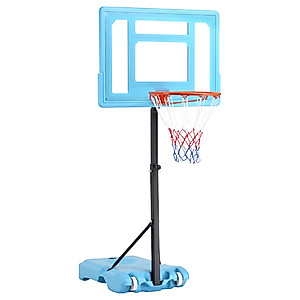 Soozier Poolside Basketball Hoop Stand, 36.5"-48.5" Height Adjustable Portable Hoop System w/Clear Backboard & Fillable Base for Whole Family, Blue