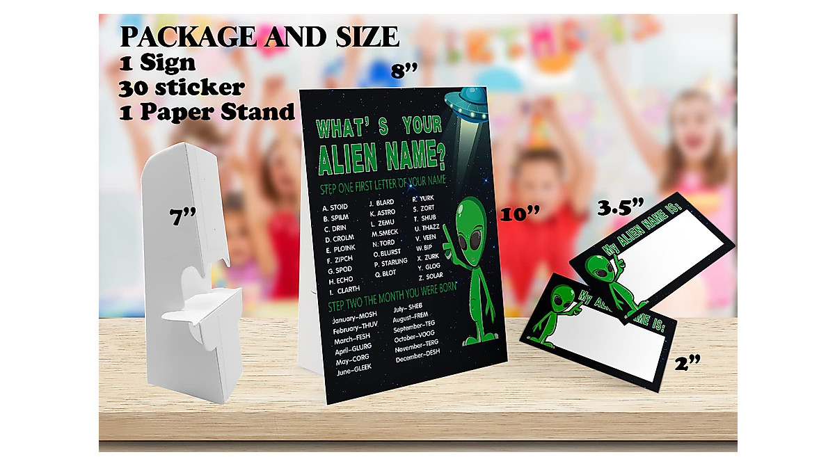 Alien Name Game for Fun Parties - 1 Sign & 30 Stickers